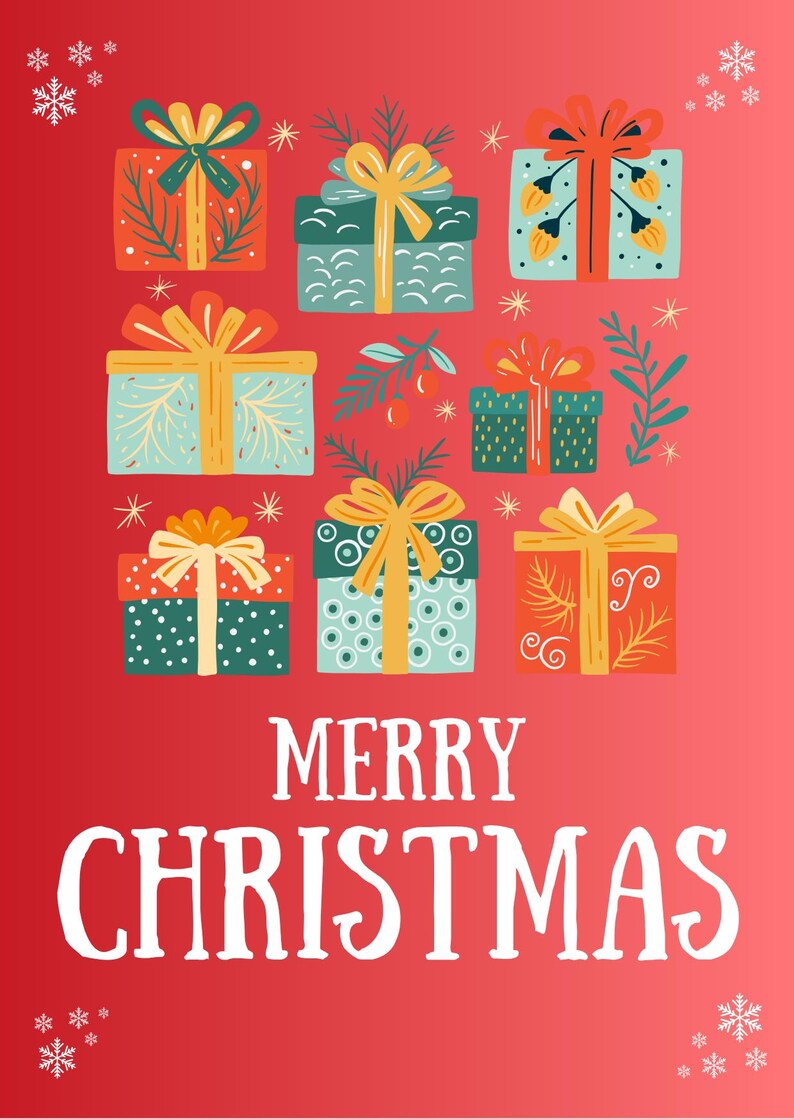 Buy Printable Merry Christmas Card: A4 Portrait Greeting Card (digital ...