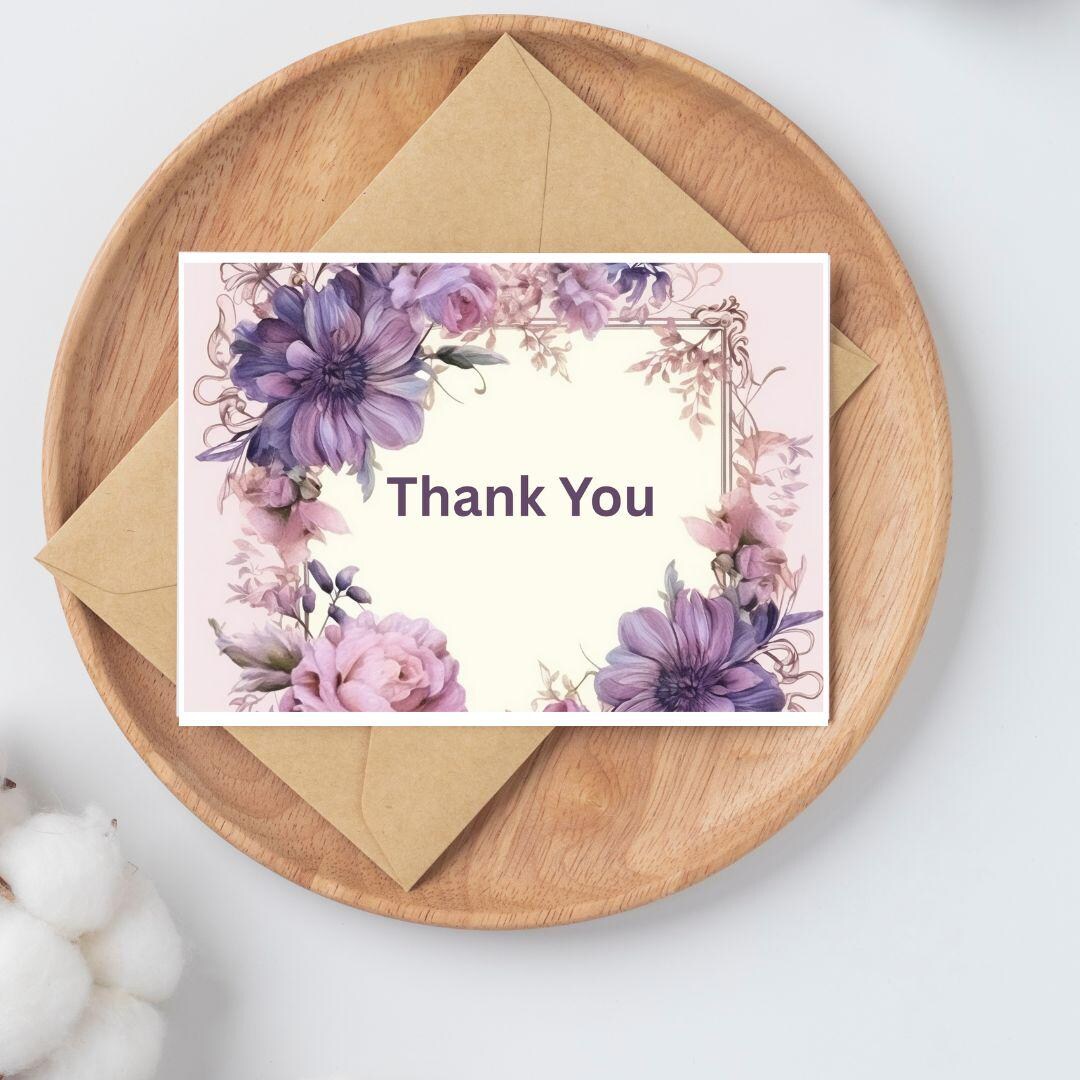Printable Floral Thank You Card: 5x6" Landscape Design (digital ...