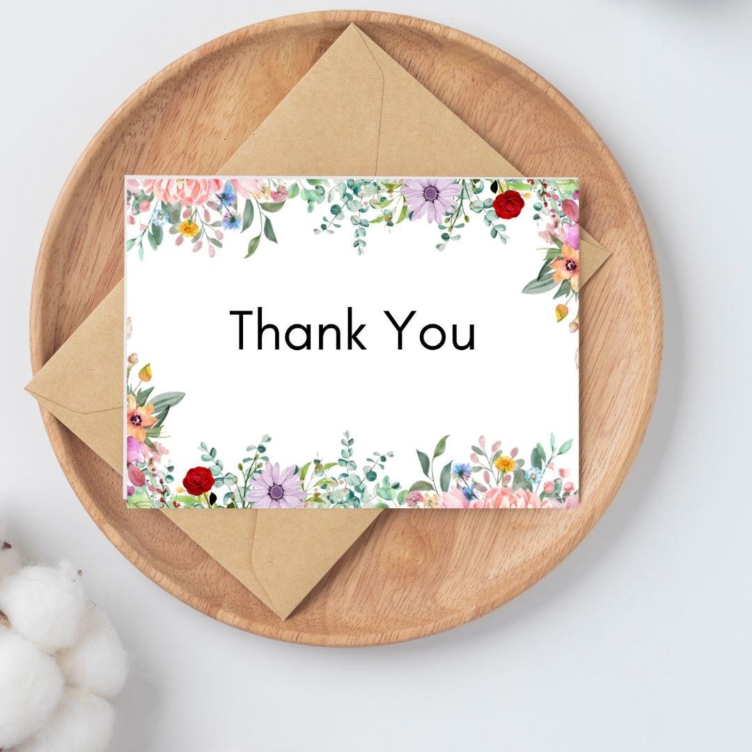 Printable Floral Thank You Card: 5x6" Landscape Design (digital ...