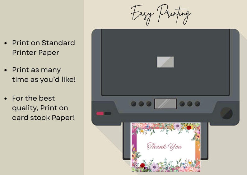 Buy Printable Floral Thank You Card: 5x6" Landscape Design (digital ...