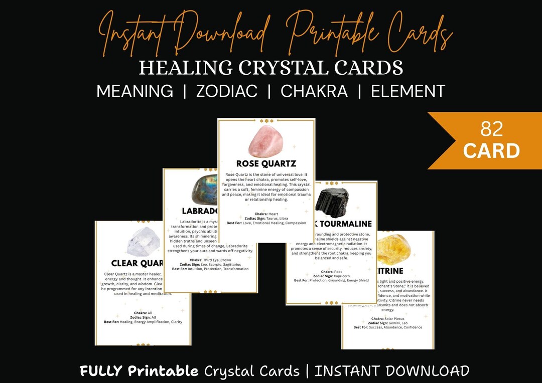 Buy 82 Crystal Meaning Cards: Healing Properties Guide (digital ...