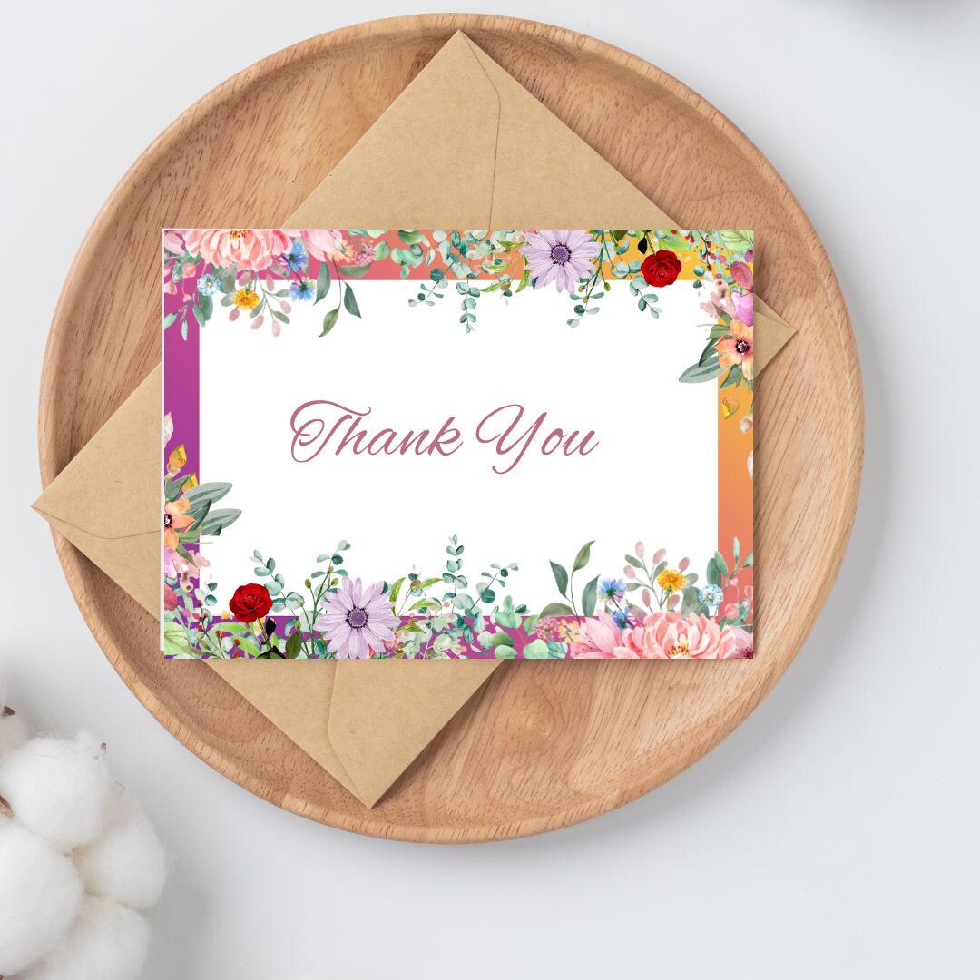 Printable Floral Thank You Card: 5x6" Landscape Design (digital ...