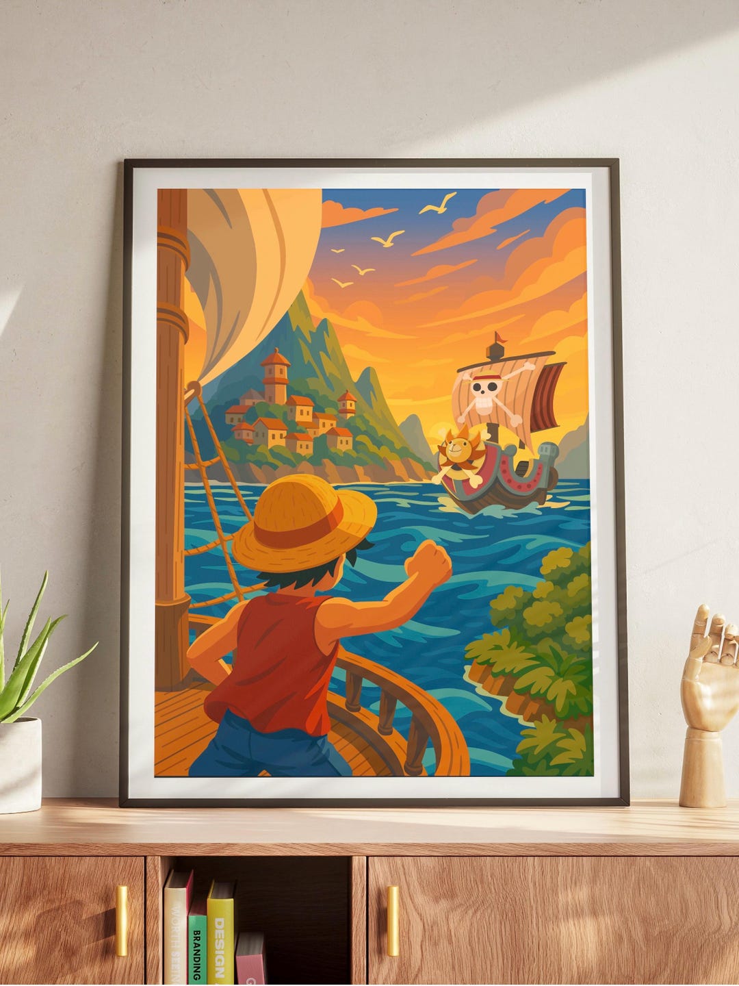 One Piece Poster - Luffy Anime Sunset Print, Anime Wall Art for Otaku ...