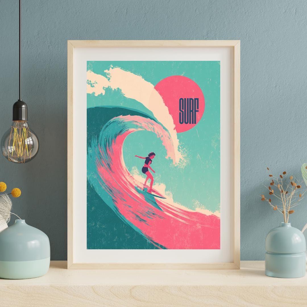 Retro Surfing Poster: Vintage Surfer Girl Wall Art - Etsy
