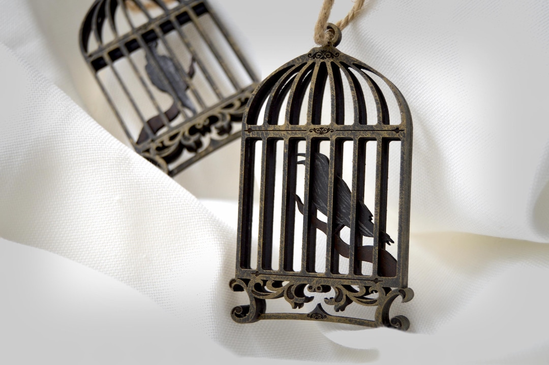 Laser Cut Halloween Crow in Cage Ornament: Gothic Decor (SVG DXF ...