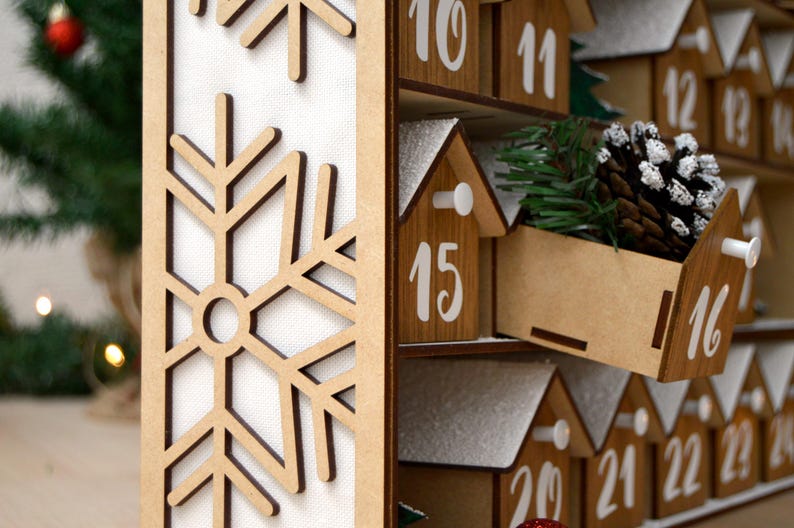 Snow Cabin Advent Calendar SVG DXF Files: Laser Cut Christmas Countdown ...