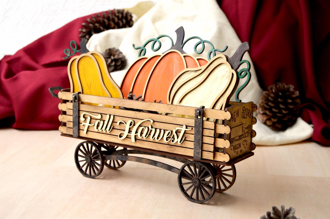 Fall Harvest Wagon Shelf Sitter SVG DXF: Laser Cut Farmhouse Decor ...