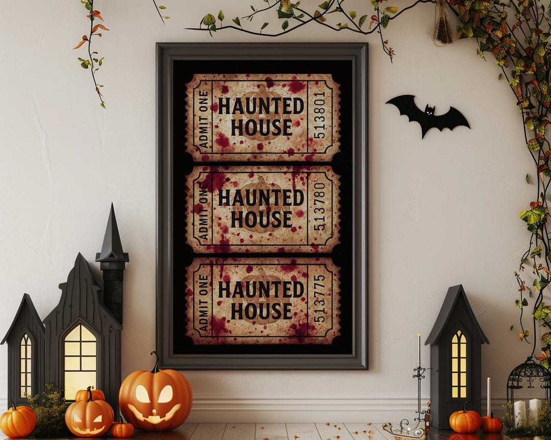 Vintage Haunted House Ticket Poster: Spooky Halloween Decor (digital ...