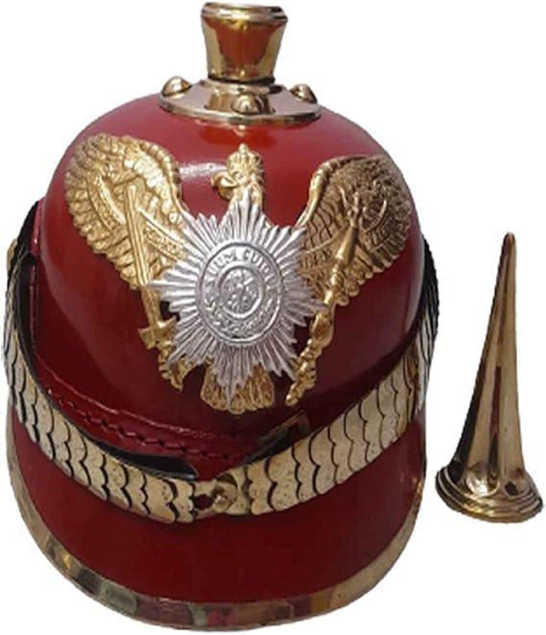 Red Leather Prussian Spike Helmet: Brass WWI Replica, LARP Cosplay - Etsy