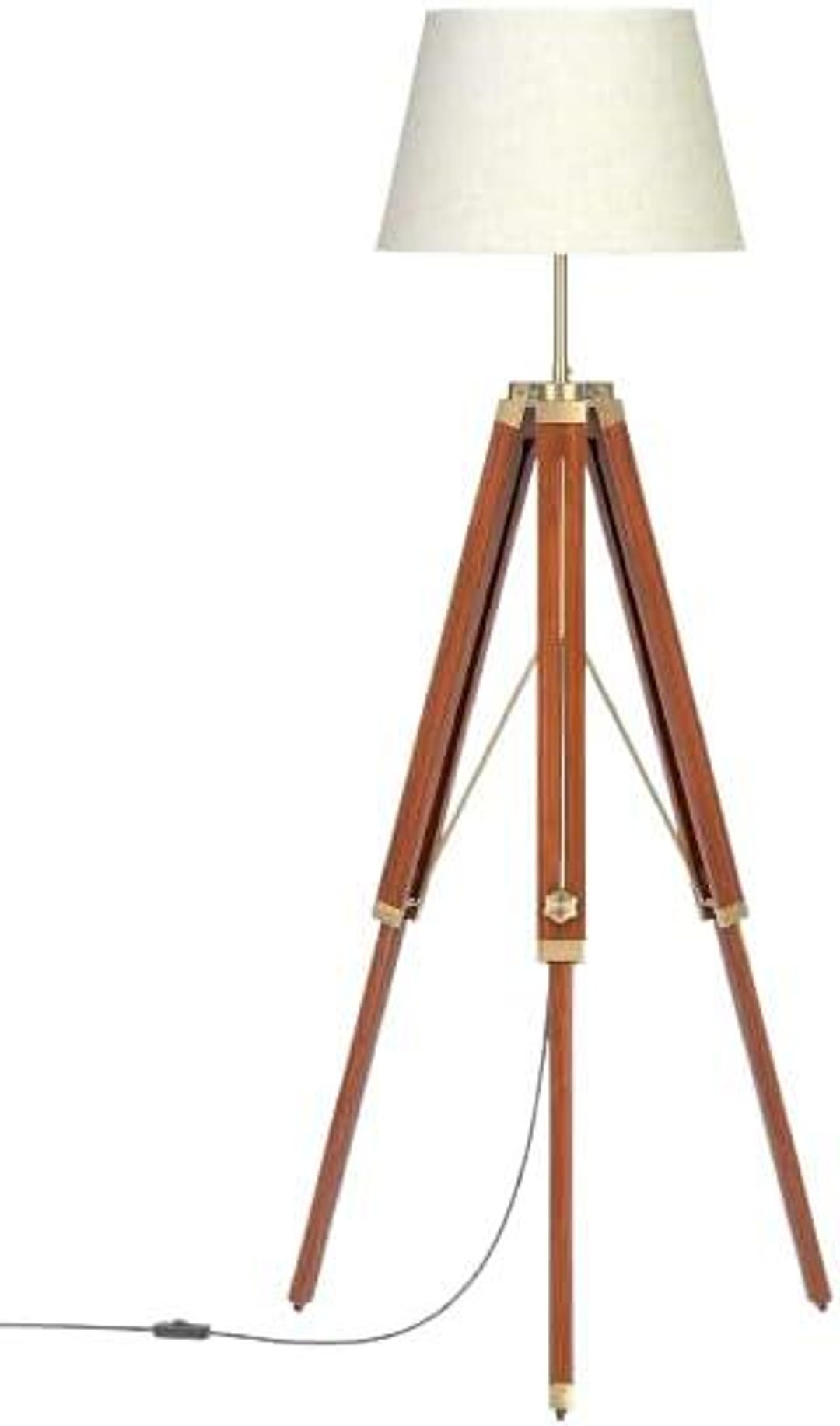 Tripod Floor Lamp, Wooden Legs Lamp, Linen Shade Lamp, Modern Floor ...