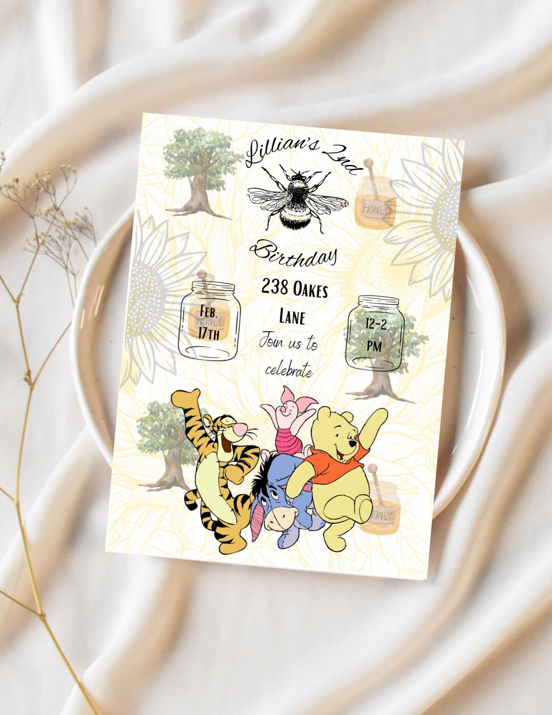 Winnie the Pooh Birthday Invitation: Bees & Pooh Bear Theme - Etsy