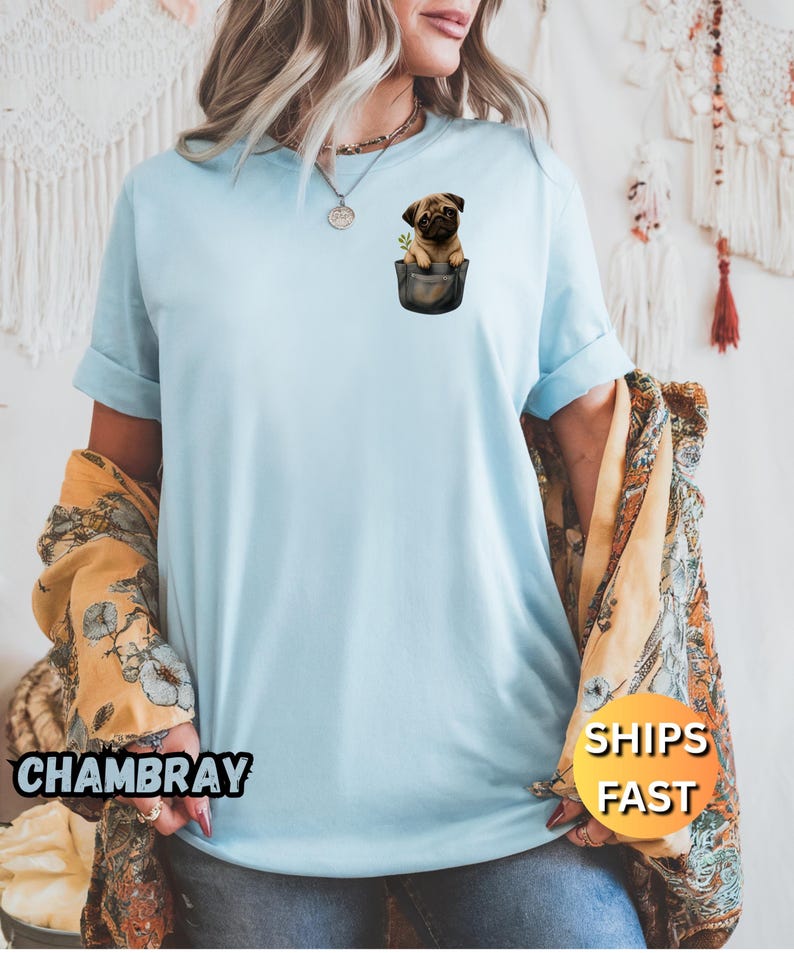 Pug Pocket T-shirt: 3D Puppy Graphic Tee - Dog Lover Gift - Etsy