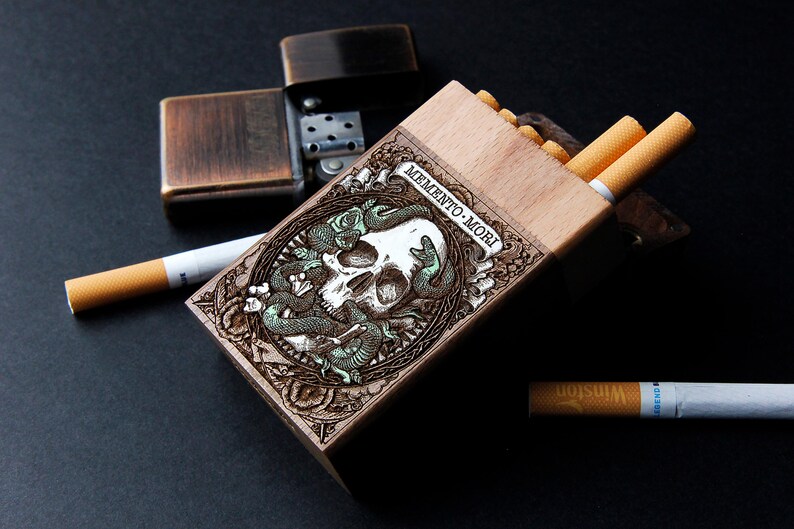 Memento Mori - Cigarette Case Laser Engraved + Hand Painting - Stot of ...