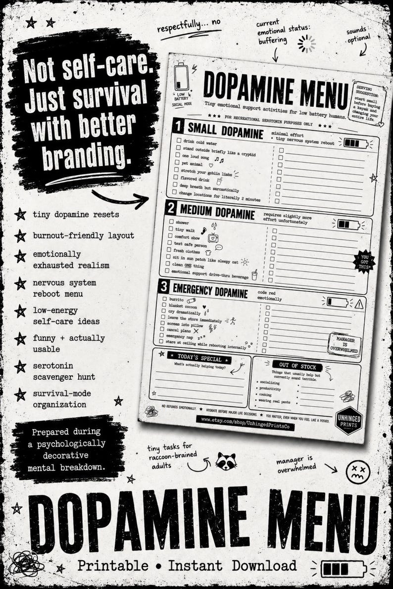 Dopamine Menu Printable ADHD Self Care Activity List - Etsy UK