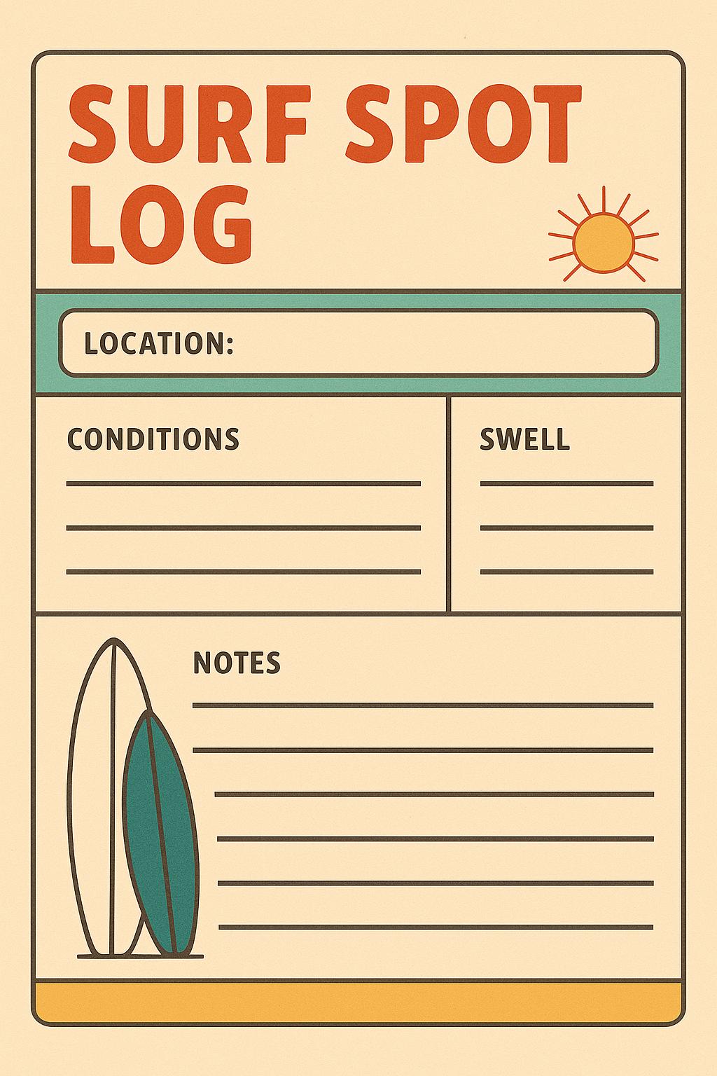 Retro Surf Journal Printable Bundle: Session Log, Spot Tracker (PDF A4 ...