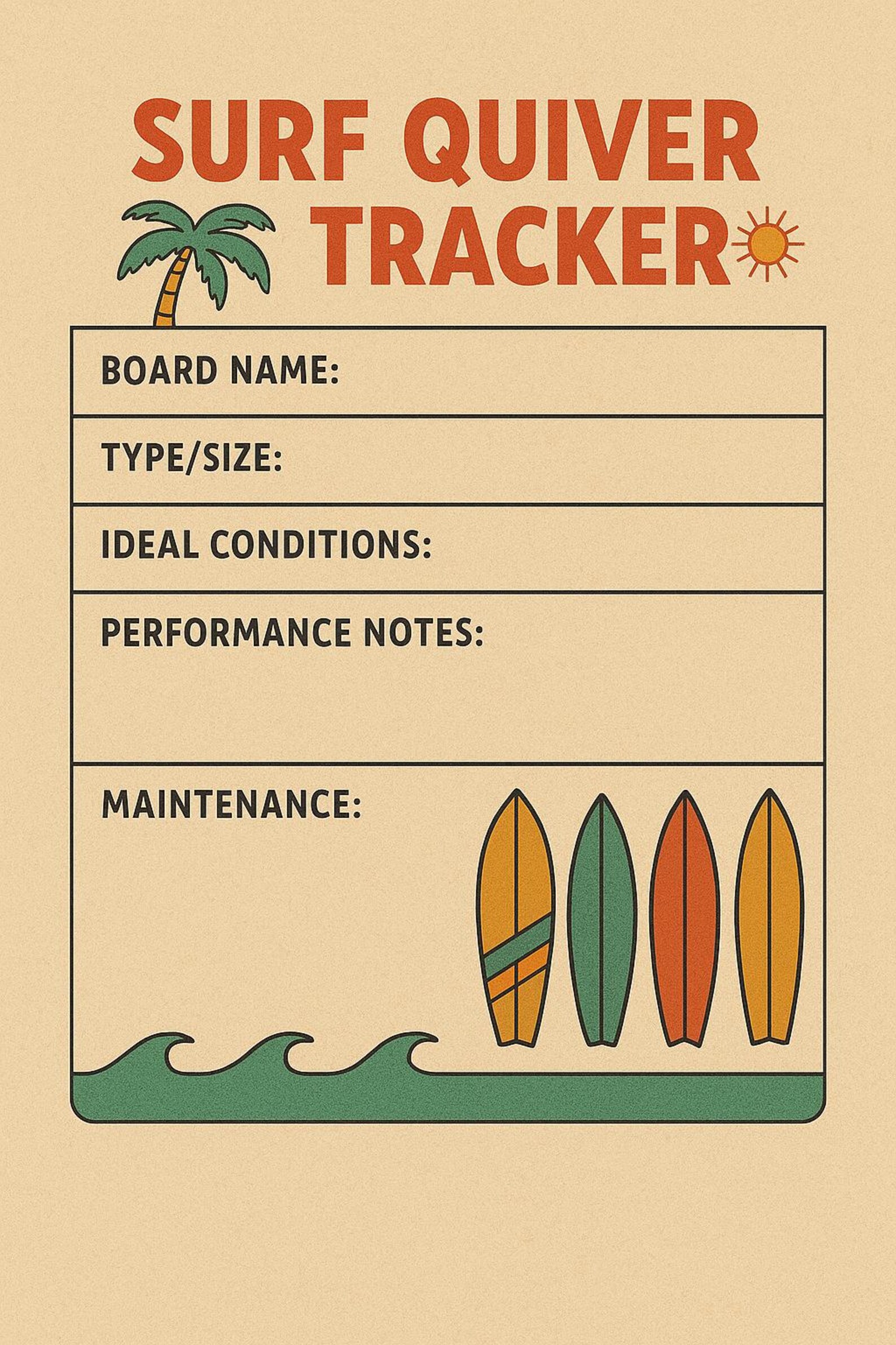 Retro Surf Journal Printable Bundle: Session Log, Spot Tracker (PDF A4 ...