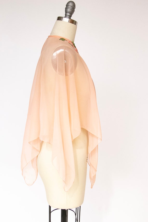 1970s Caplet Top Sheer Chiffon Cape Overlay - Gem