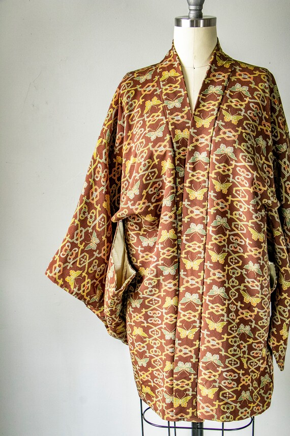 1950s Haori Rayon Crepe Butterfly Lounge Robe - Gem