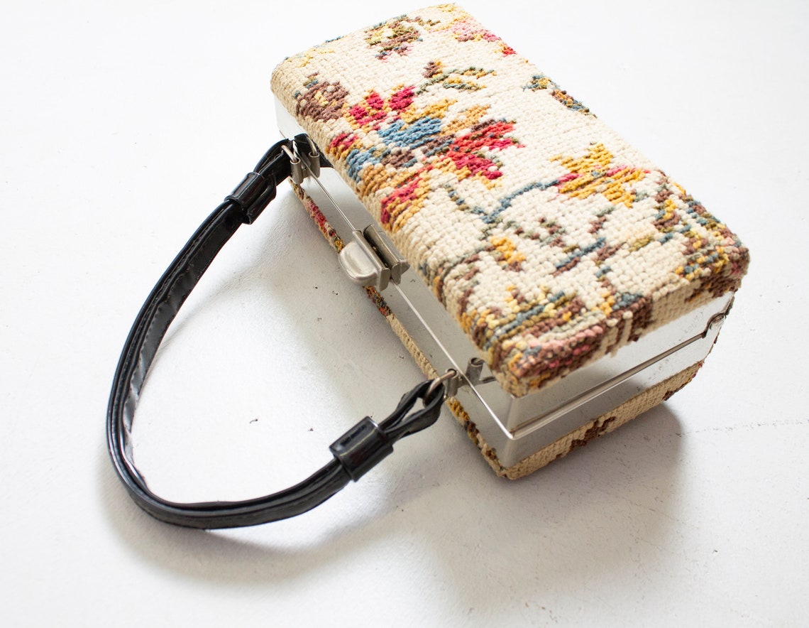 1960s Box Purse Needlepoint Floral Carpet Bag - Etsy
