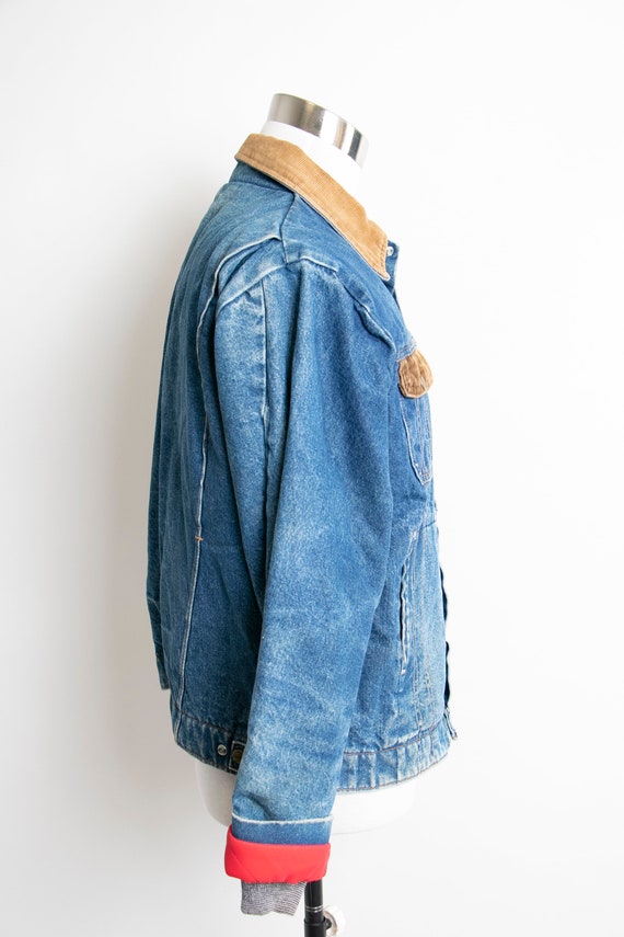 1980s Denim Jacket Quilted Red Jean Coat Corduroy Lar… - Gem