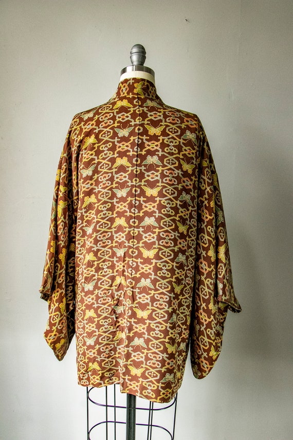 1950s Haori Rayon Crepe Butterfly Lounge Robe - Gem