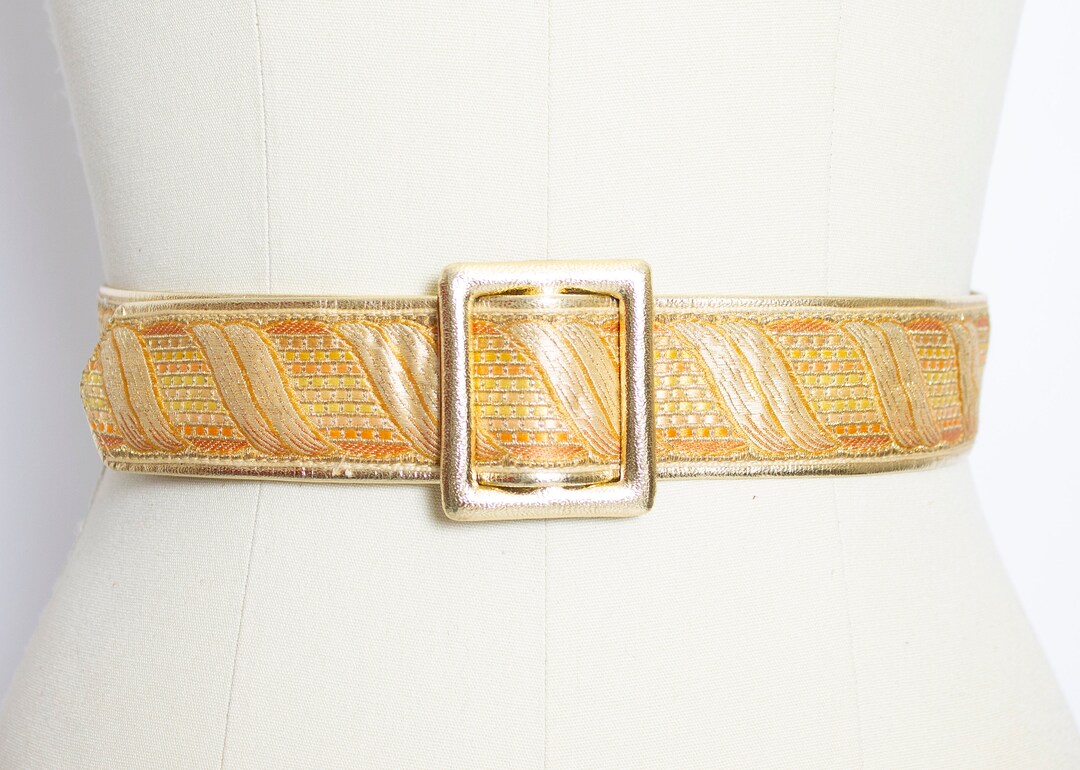 Vintage 1960s Belt Metallic Gold Leather Cinch Waist - Etsy