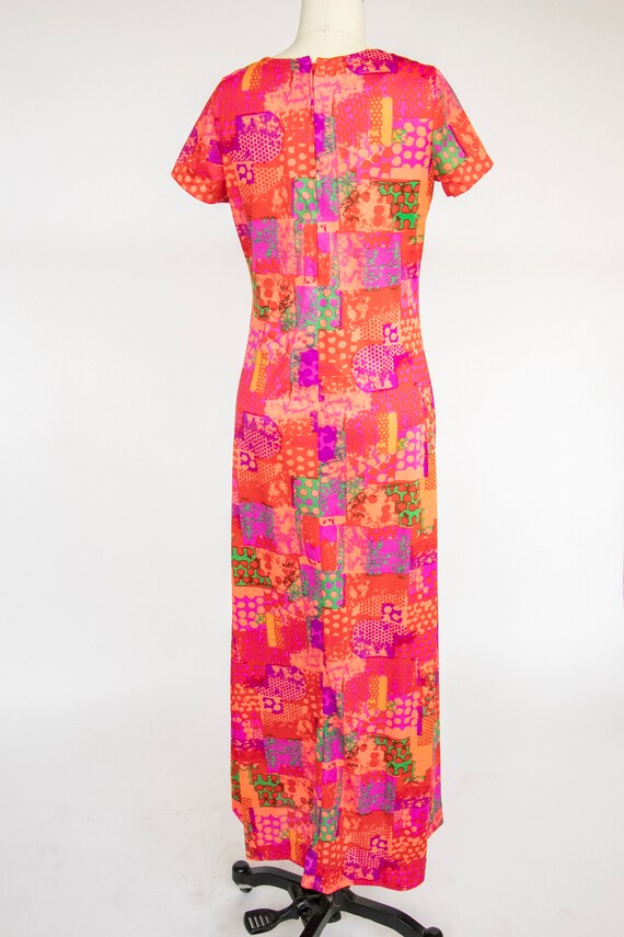 1970s Maxi Dress Neon Psychedelic Print Knit S - Gem
