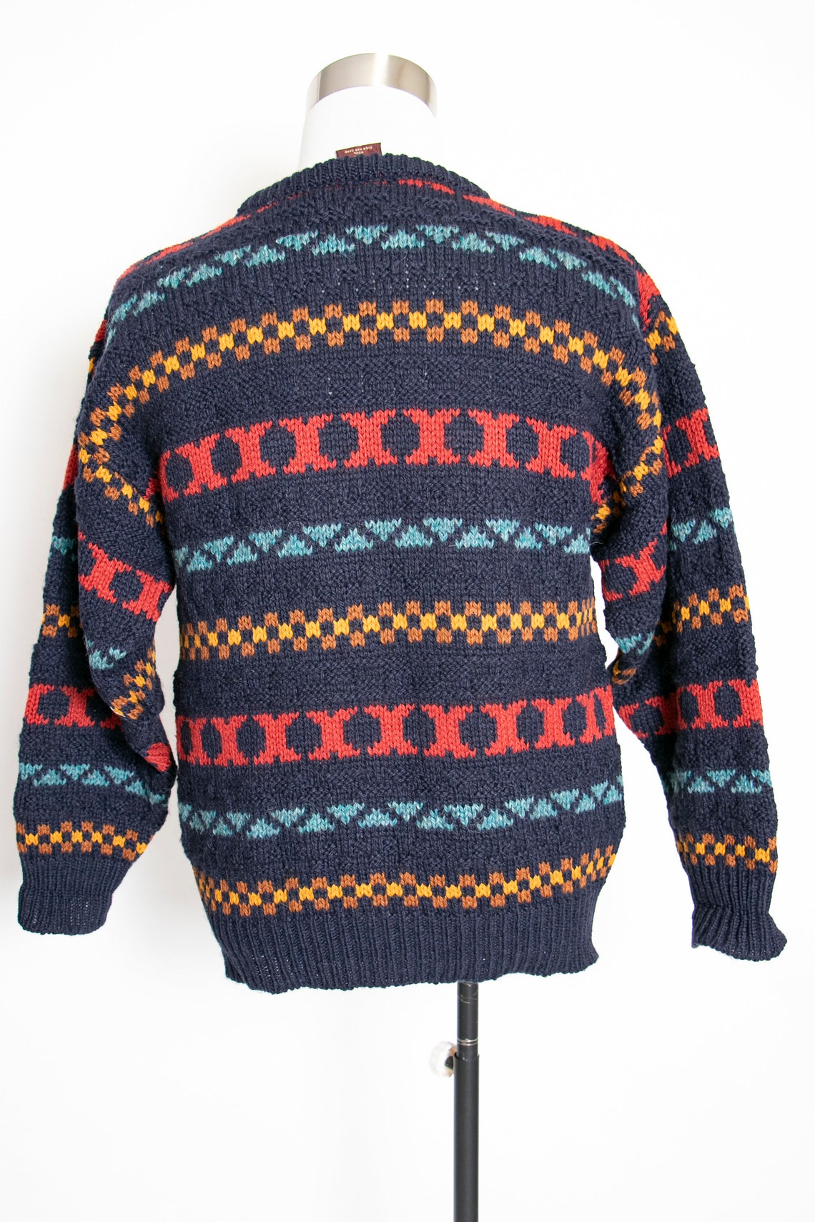 1900s Wool Sweater Men's Striped Knit Crewneck L - Etsy