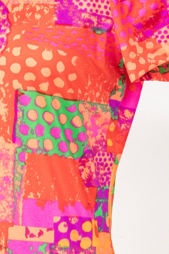 1970s Maxi Dress Neon Psychedelic Print Knit S - Gem
