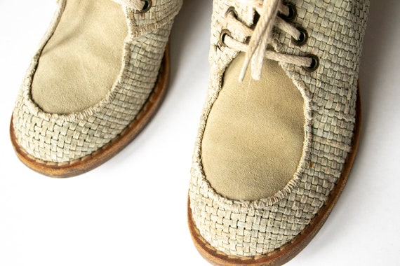 1990s Shoes Woven Leather Chunky Leather Ankle Bootie… - Gem