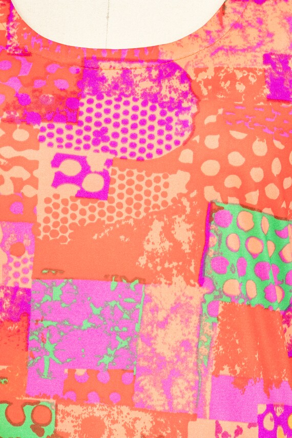 1970s Maxi Dress Neon Psychedelic Print Knit S - Gem