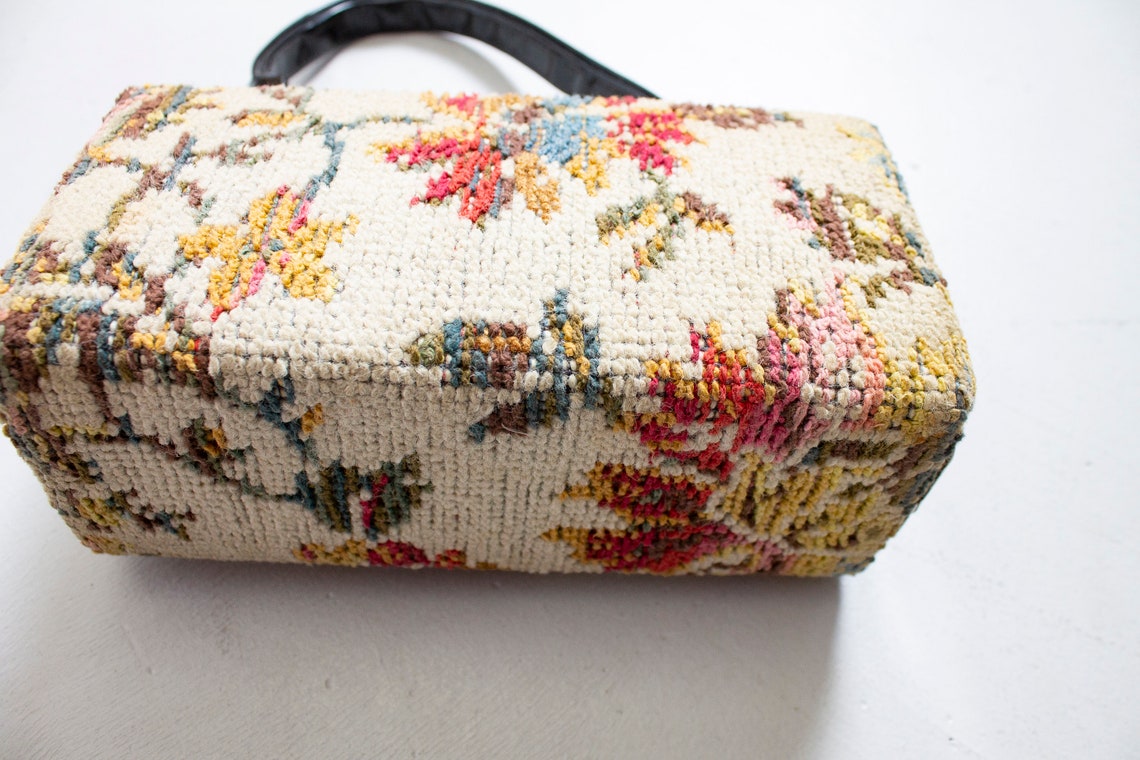 1960s Box Purse Needlepoint Floral Carpet Bag - Etsy