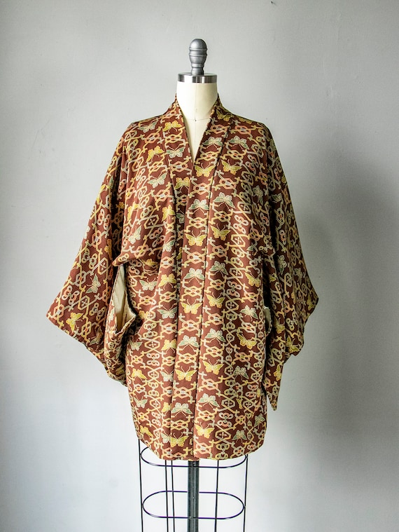 1950s Haori Rayon Crepe Butterfly Lounge Robe - Gem
