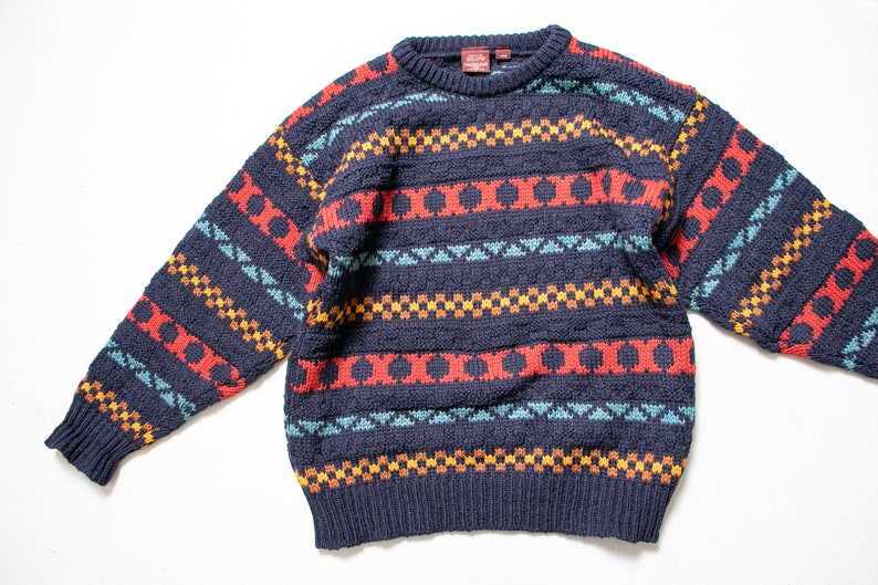 1900s Wool Sweater Men's Striped Knit Crewneck L - Etsy