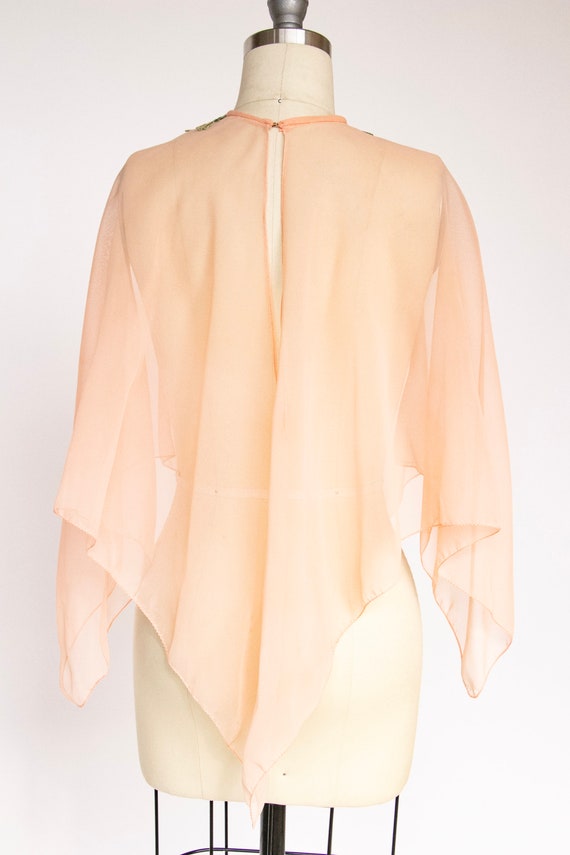 1970s Caplet Top Sheer Chiffon Cape Overlay - Gem