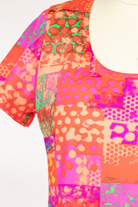 1970s Maxi Dress Neon Psychedelic Print Knit S - Gem