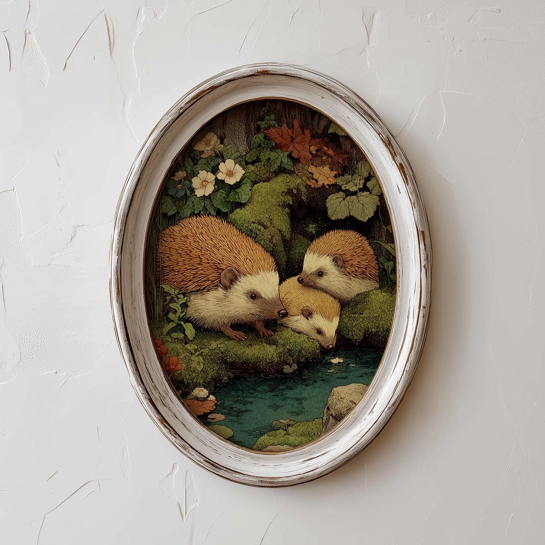 Hedgehog Family Art Print – Cottagecore Woodland Illustration (digital ...