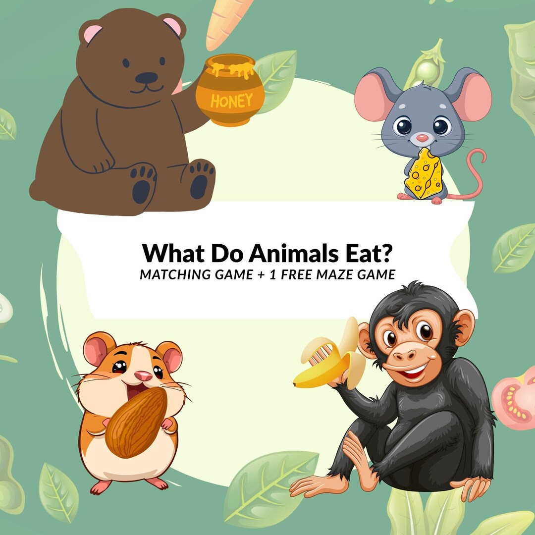 Animal Food Matching Game + Maze: Preschool Printable (digital Download ...
