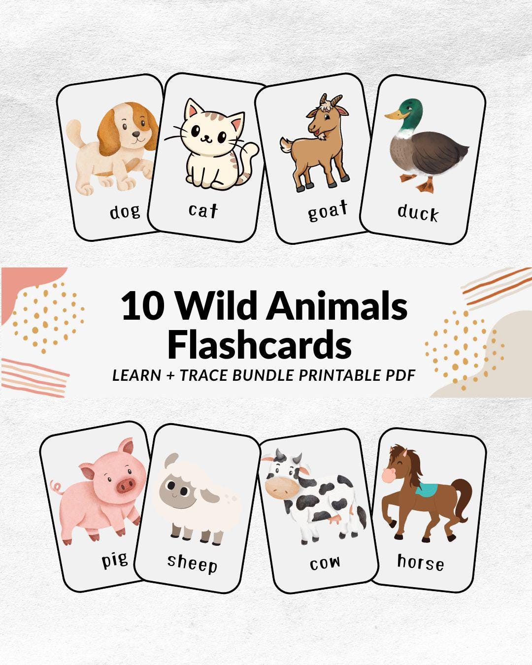 Farm Animals Flashcards Printable – Tracing & Vocabulary Practice ...
