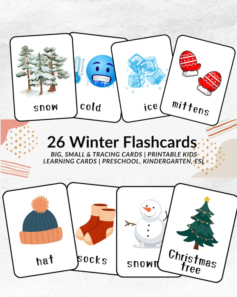 26 Winter Flashcards —big, Small & Tracing Cards | Printable Kids ...