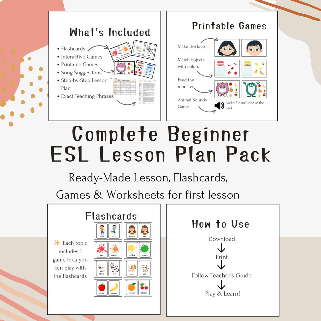 Beginner Esl Lesson Plan For Kids Flashcards Games Teacher Guide