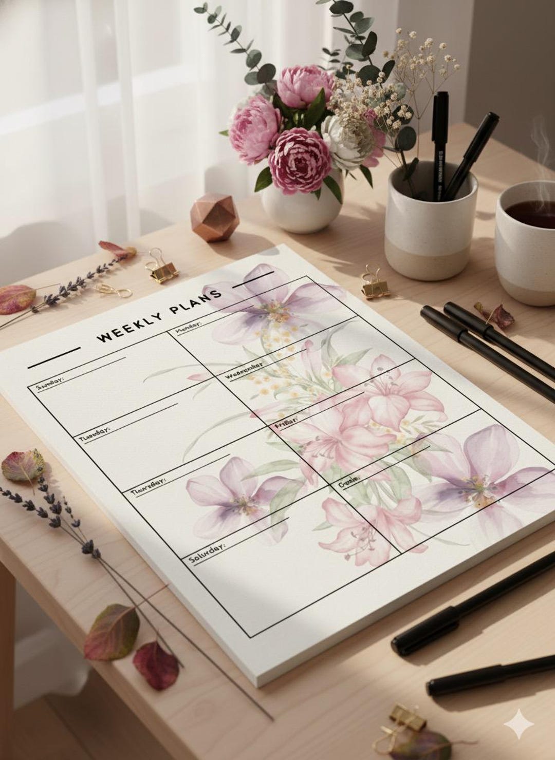 50 -page Floral Weekly Planner Printable: Botanical A4/US Letter ...
