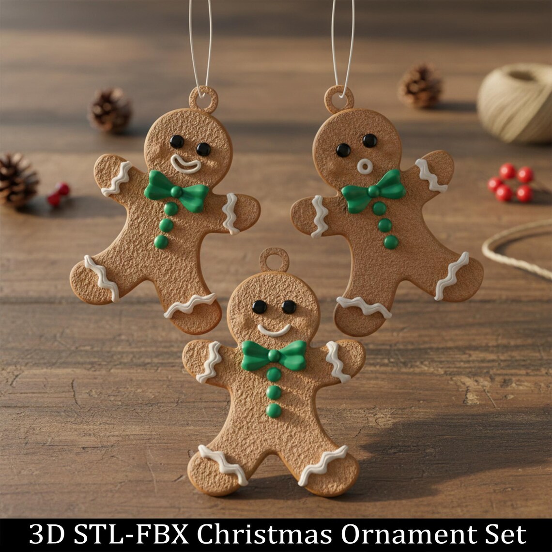 Gingerbread Man Ornament Set | 3D Model (STL + FBX) - Etsy