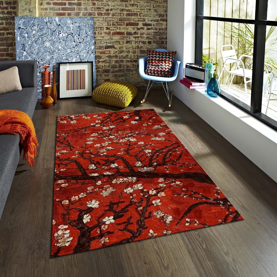 Cherry Blossom Rug, Sakura Rug, Japanese Hokusai Rug, Modern Abstract ...