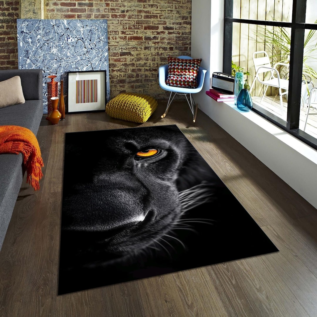 Black Panther Rug, Black Rug, Art Rug, Abstract Rug, Non-slip Washable ...