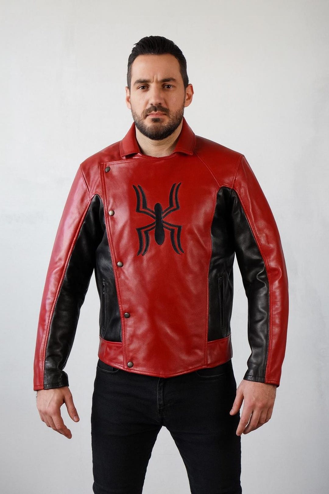 Blouson en cuir Spider-Man Peter Parker | Cosplay rouge et noir - Etsy ...
