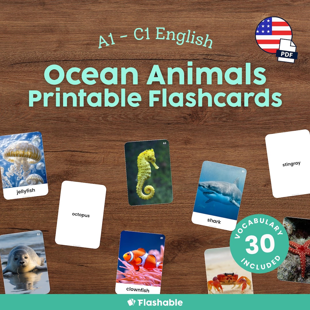 Printable English Ocean Animals Flashcards for Kids Montessori ...