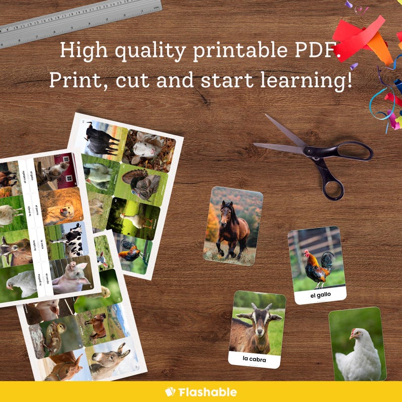 Spanish Farm Animals Flashcards for Kids Printable Montessori Spanish ...