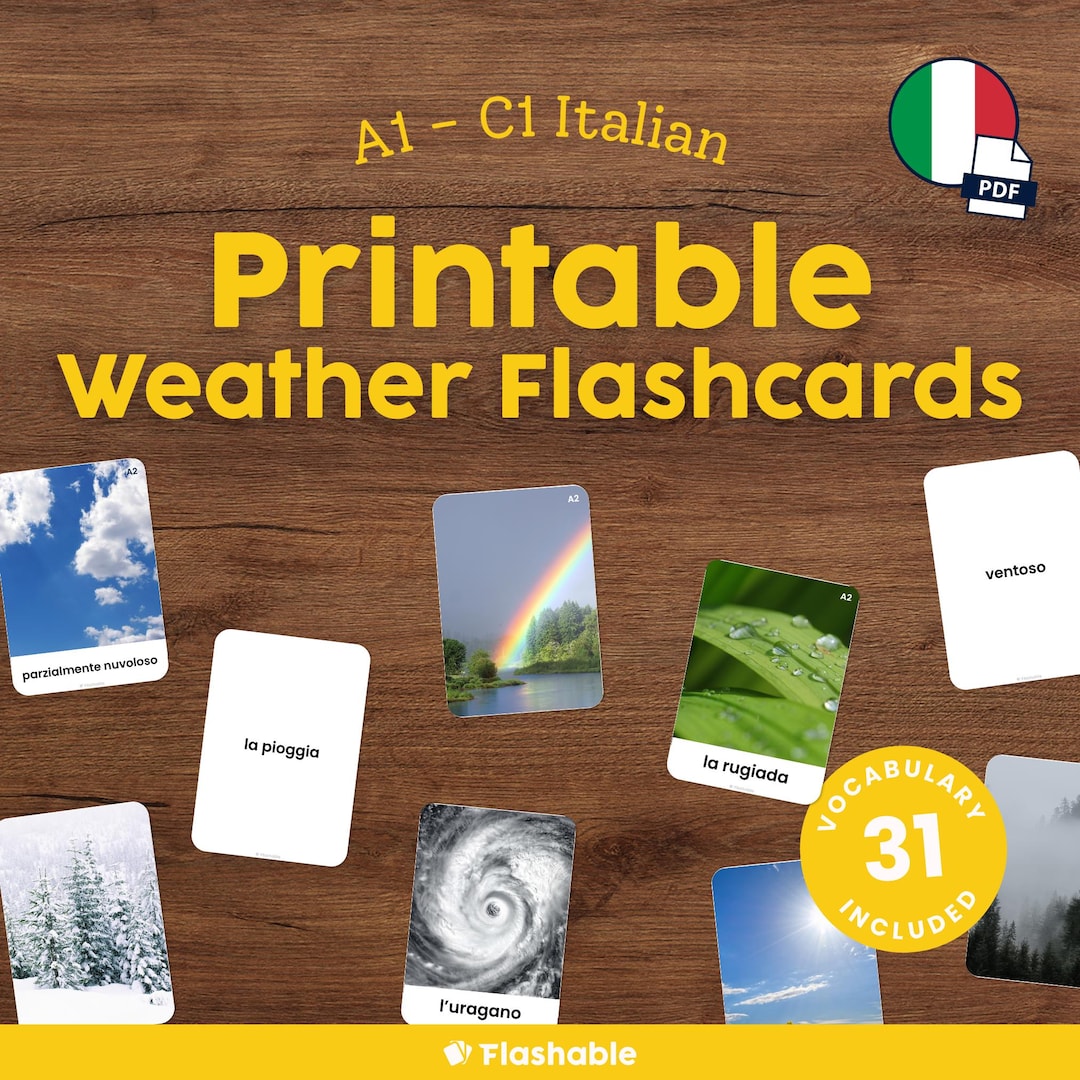 Printable Italian Flashcards for Kids Weather Vocabulary in Italian ...