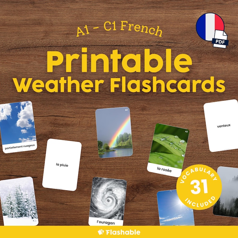 French Weather Flashcards for Kids Printable Montessori French ...